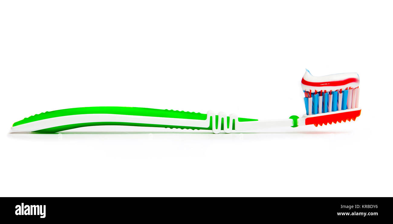 toothbrush with tricolor toothpaste Stock Photo - Alamy