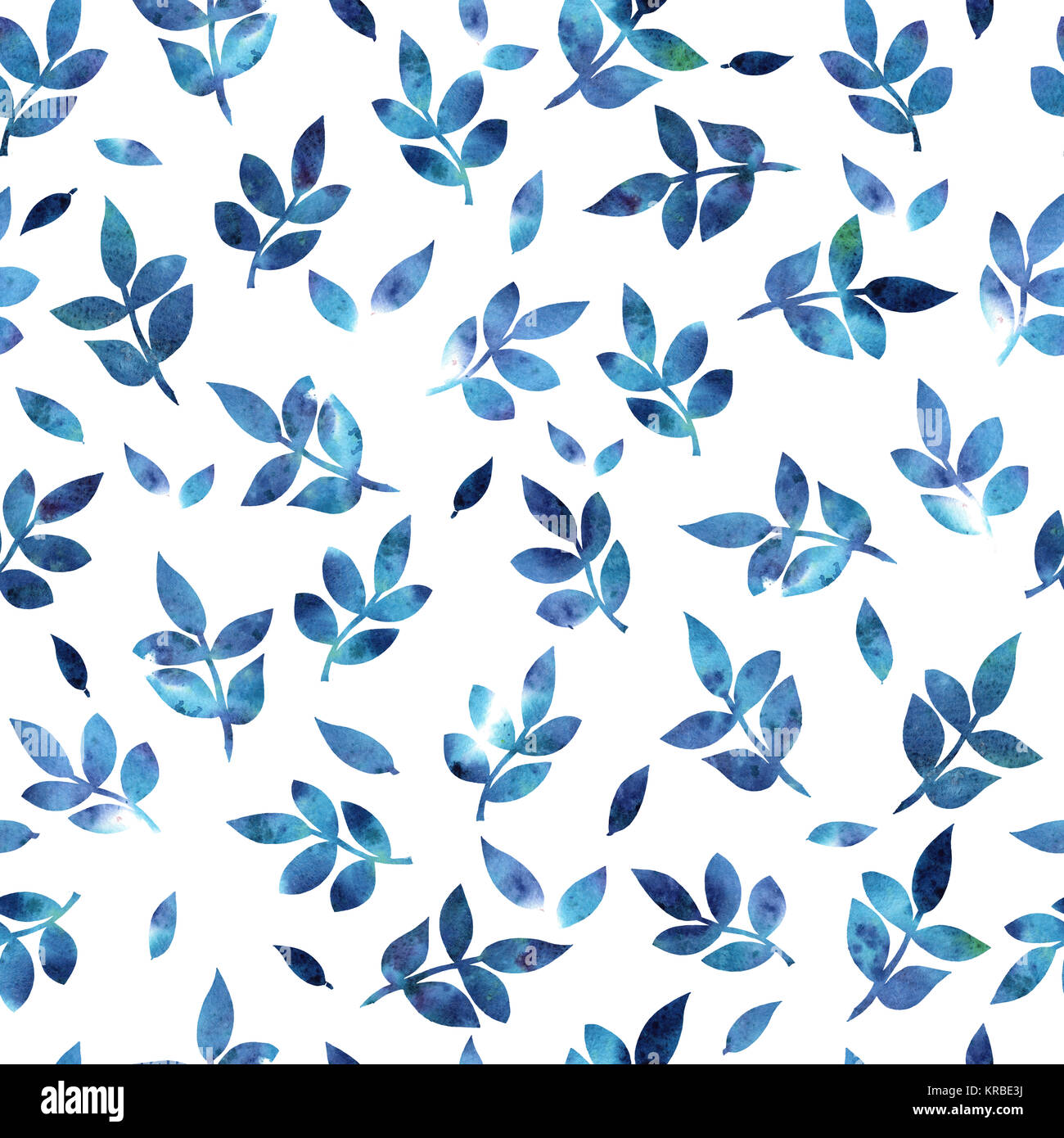 Hand drawing watercolor retro blue leaves ornament Stock Photo - Alamy