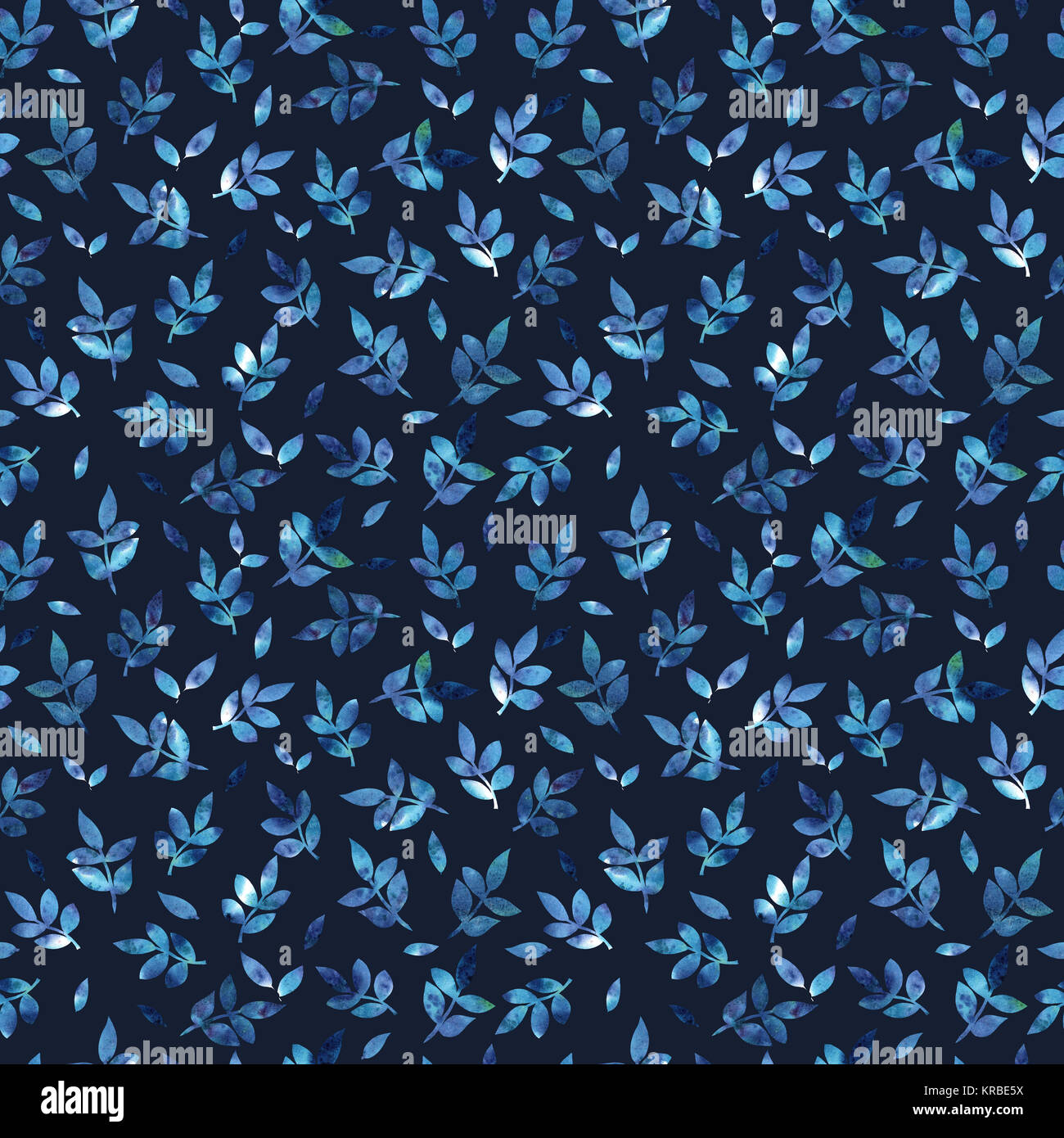 Hand drawing watercolor retro blue leaves ornament Stock Photo - Alamy