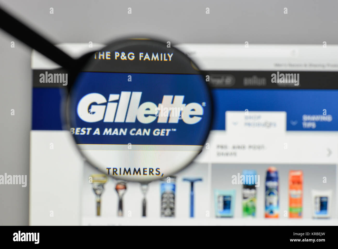 Milan, Italy - August 10, 2017: Gillette logo on the website homepage ...