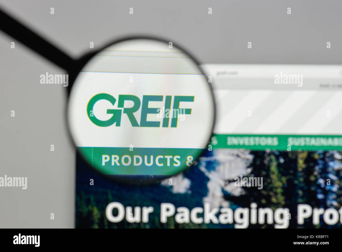 Milan, Italy - August 10, 2017: Greif logo on the website homepage ...