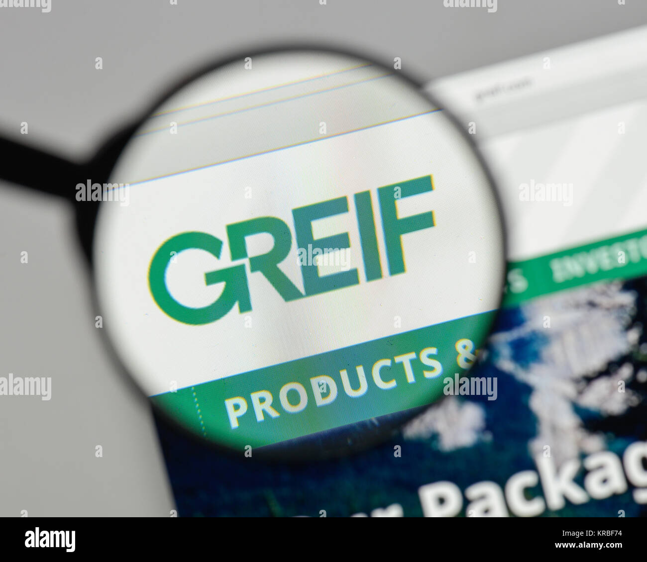 Milan, Italy - August 10, 2017: Greif logo on the website homepage ...