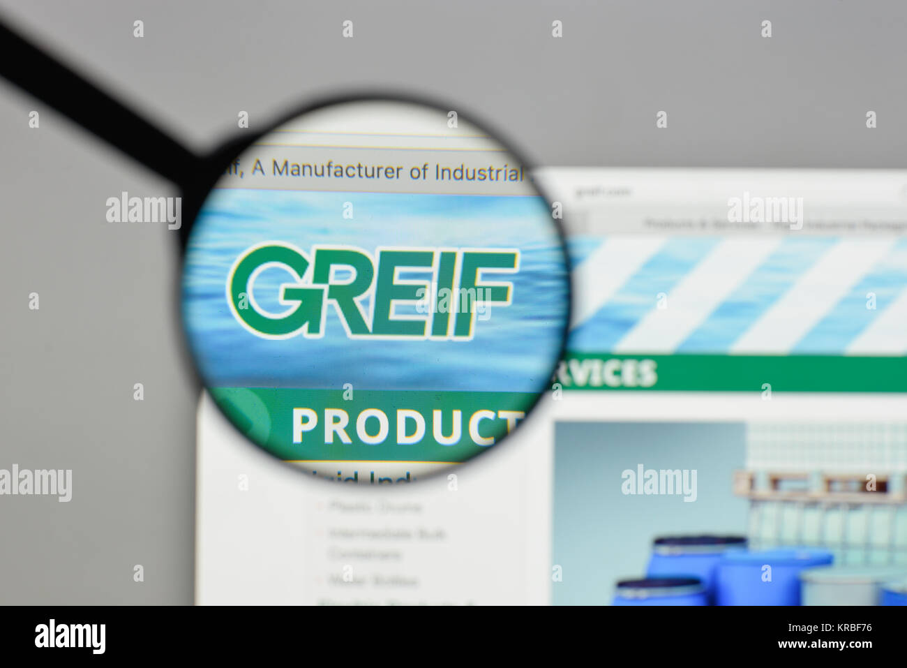 Milan, Italy - August 10, 2017: Greif logo on the website homepage ...