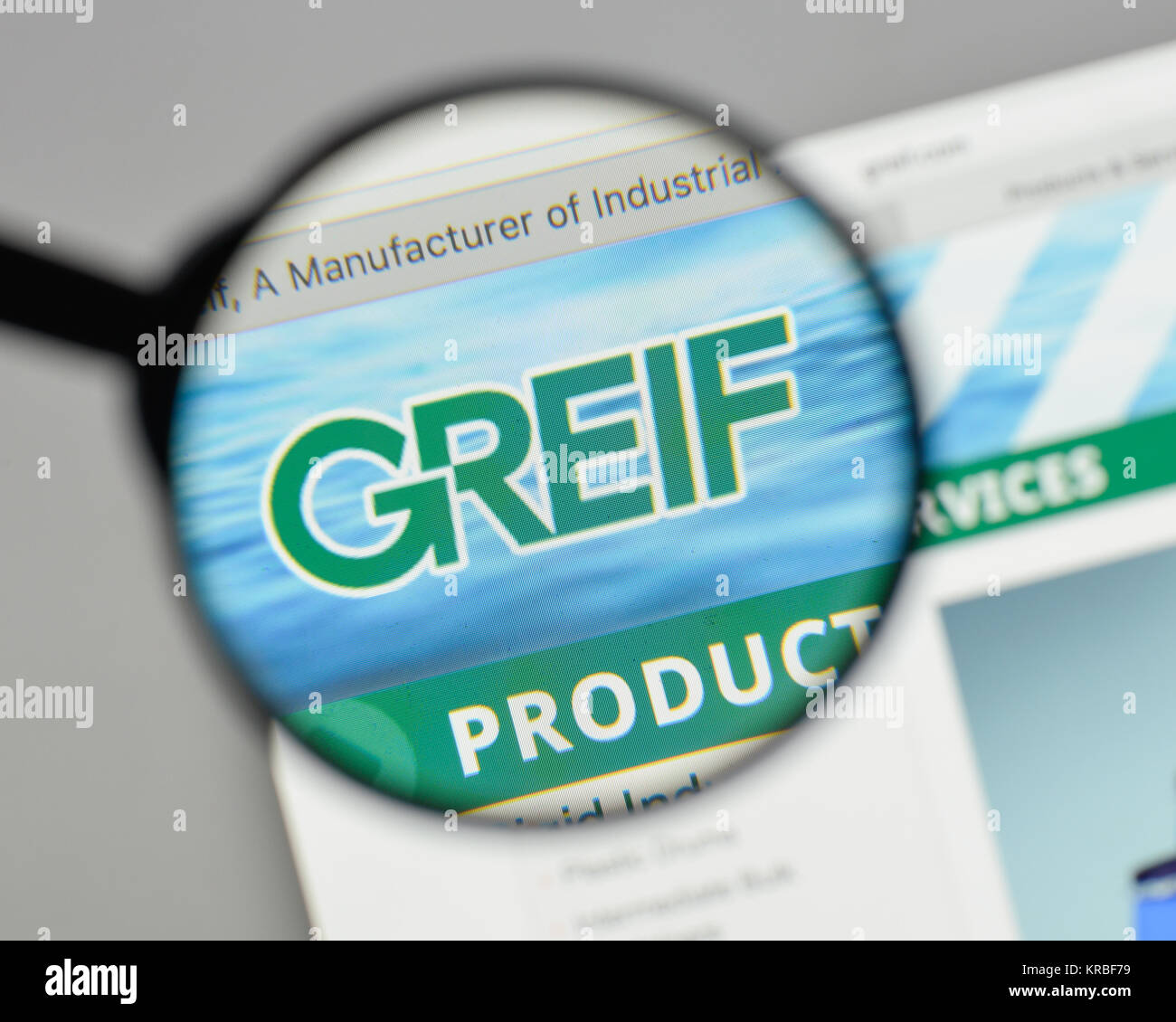 Milan, Italy - August 10, 2017: Greif logo on the website homepage ...