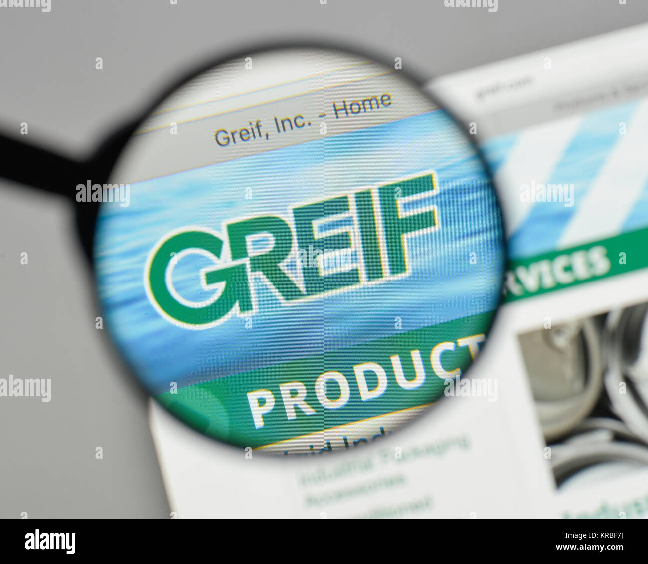 Milan, Italy - August 10, 2017: Greif logo on the website homepage ...