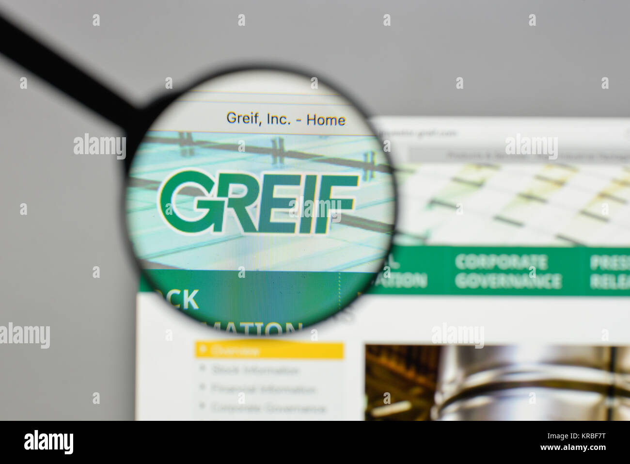 Milan, Italy - August 10, 2017: Greif logo on the website homepage ...