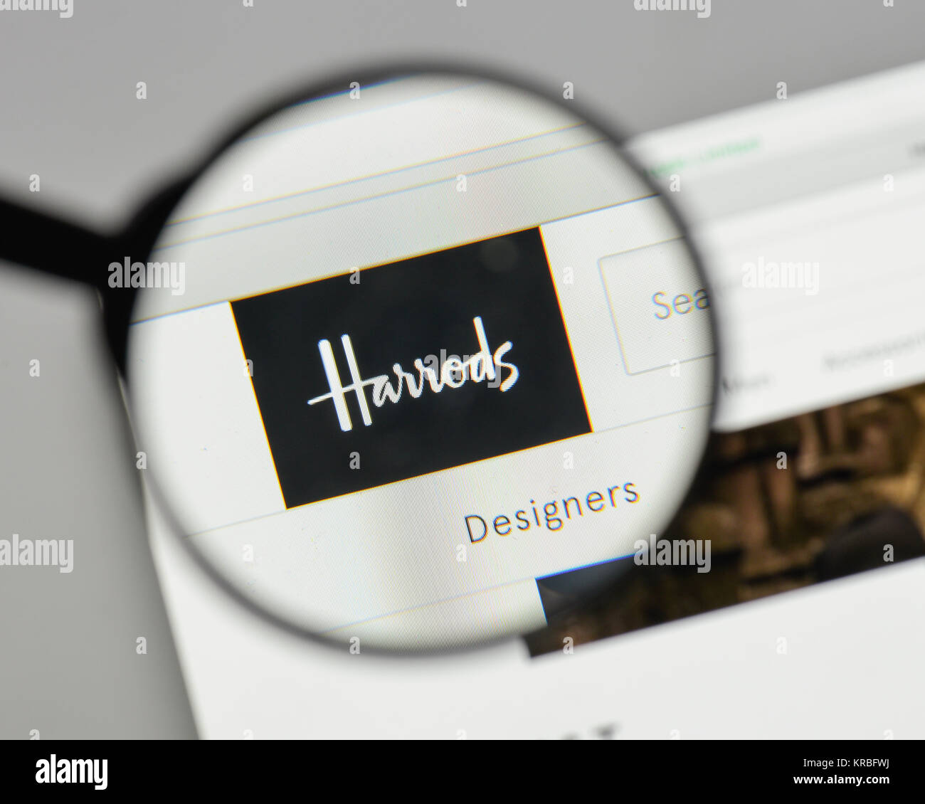 Milan, Italy - August 10, 2017: Harrods logo on the website homepage ...