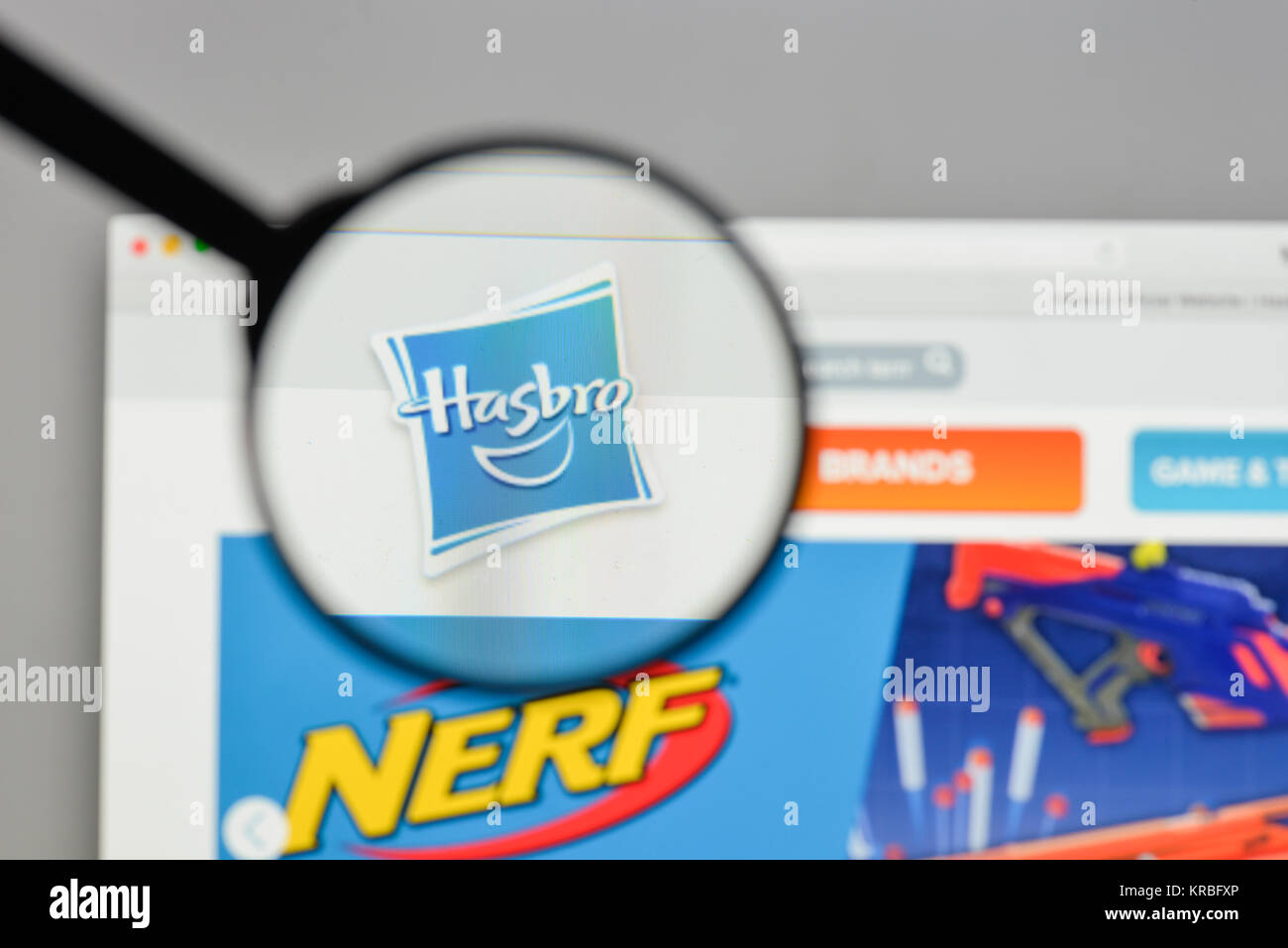 Milan, Italy - August 10, 2017: Hasbro logo on the website homepage ...