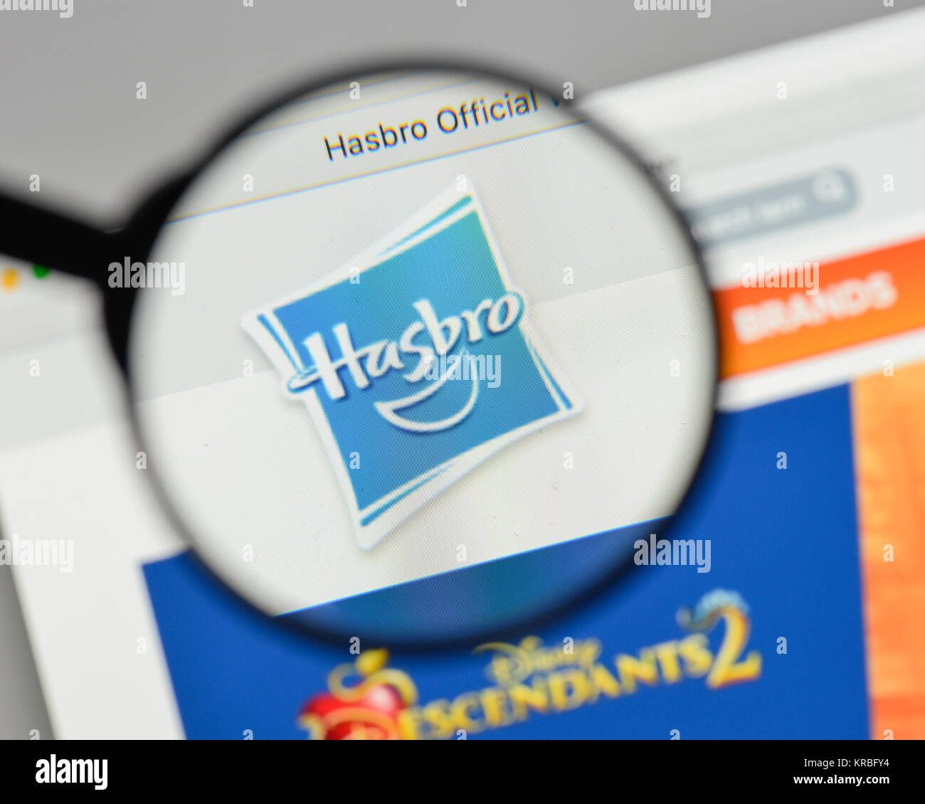 Milan, Italy - August 10, 2017: Hasbro logo on the website homepage ...