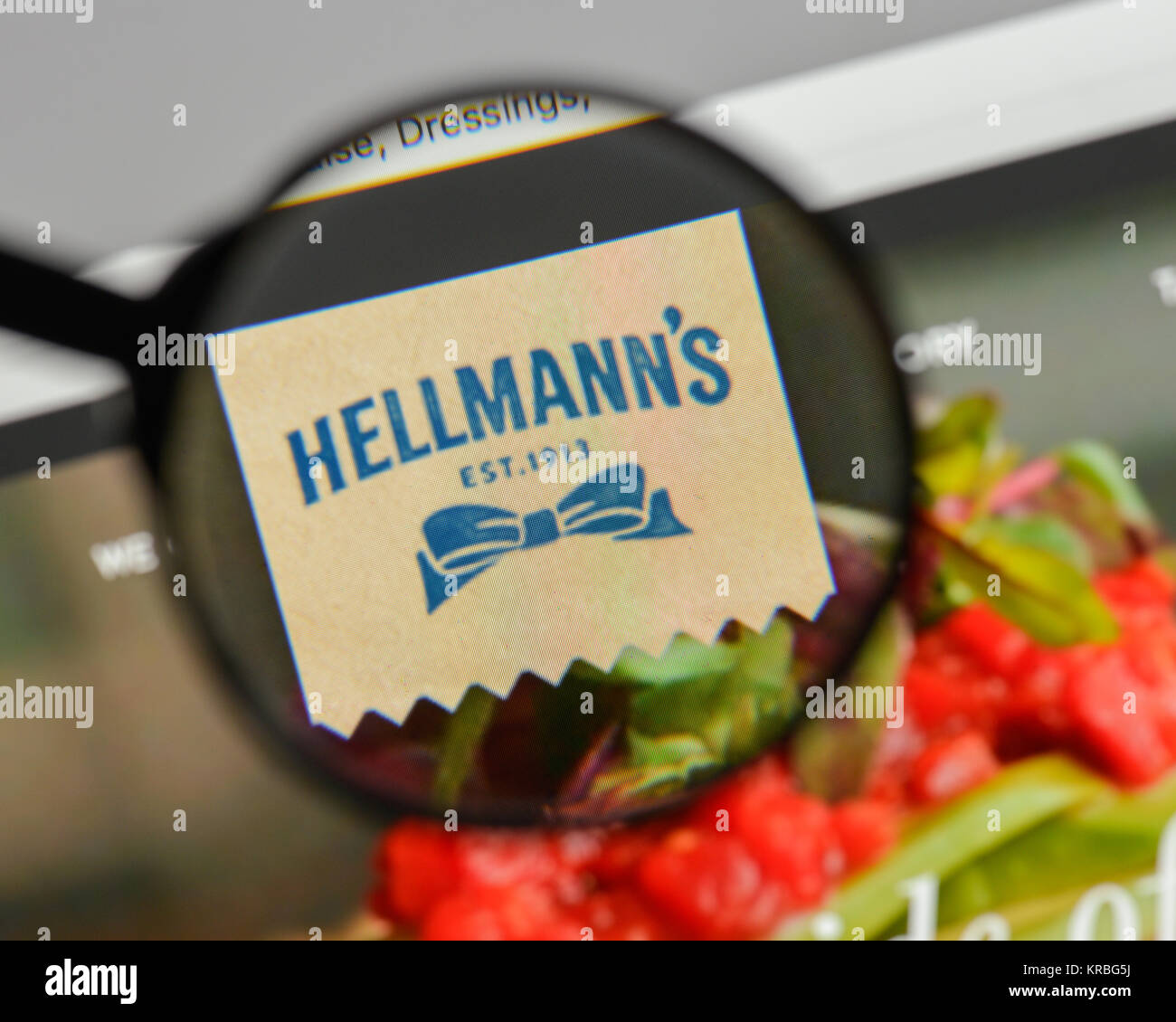 Milan, Italy - August 10, 2017: Hellman's logo on the website homepage ...