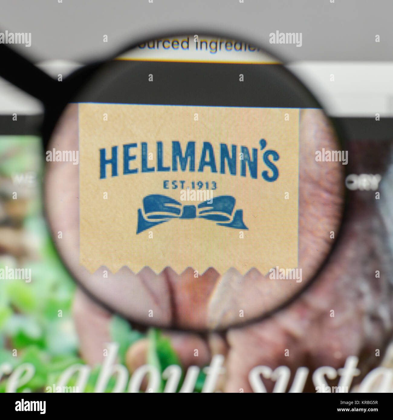 Milan, Italy - August 10, 2017: Hellman's logo on the website homepage ...