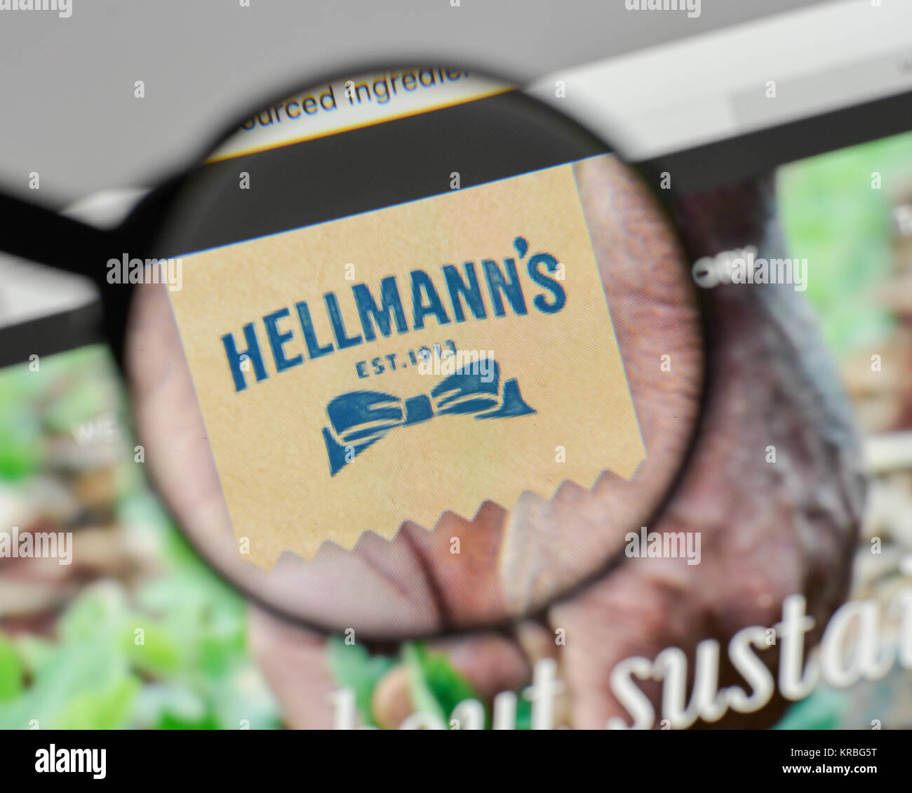 Milan, Italy - August 10, 2017: Hellman's logo on the website homepage ...