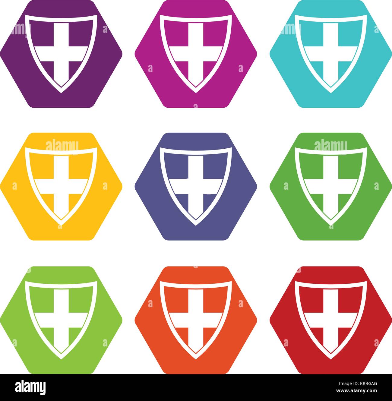 Shield for protection icon set color hexahedron Stock Vector Image ...