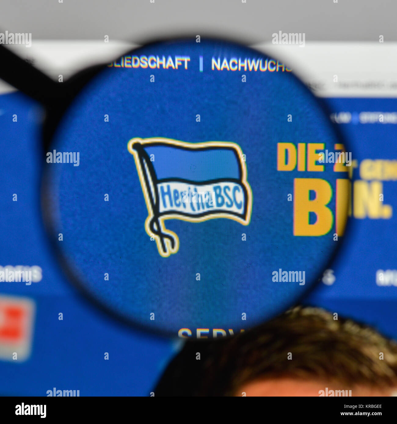 Milan, Italy - August 10, 2017: Hertha BSC logo on the website homepage ...