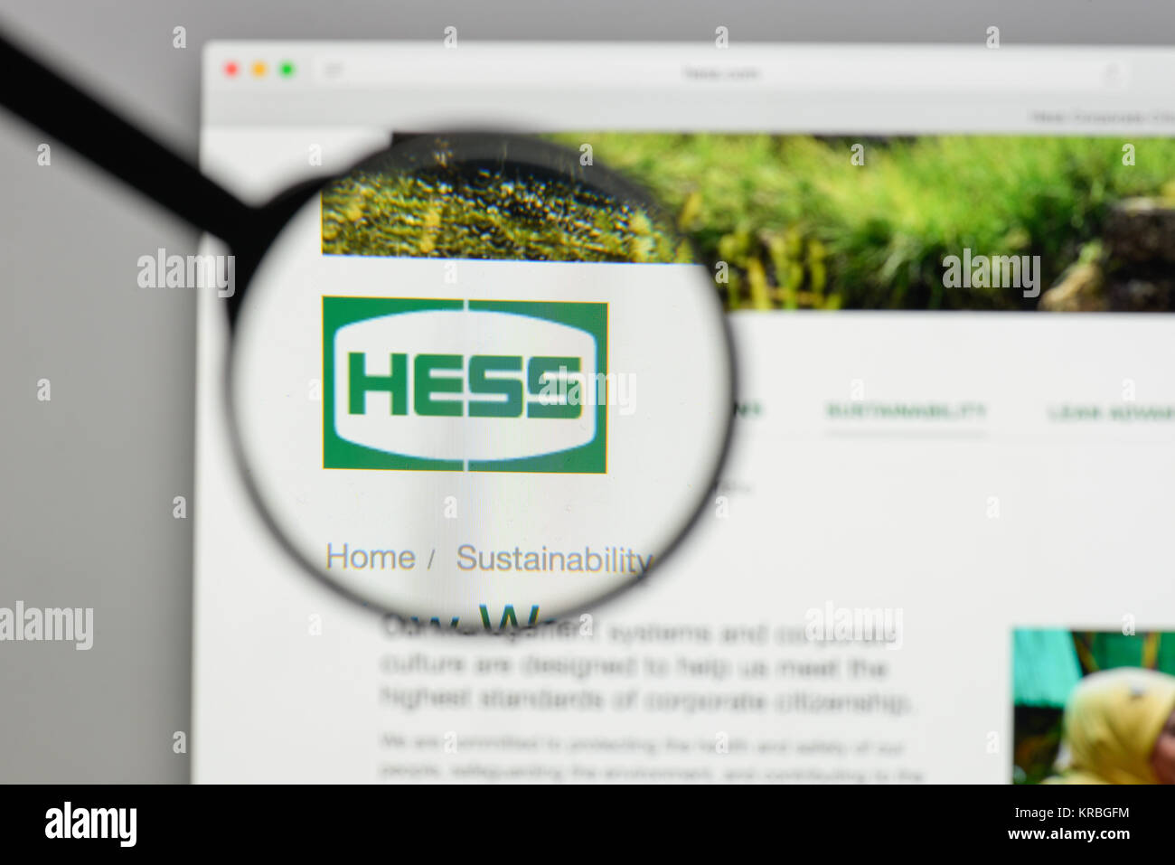 Milan, Italy - August 10, 2017: Hess Corp logo on the website homepage ...