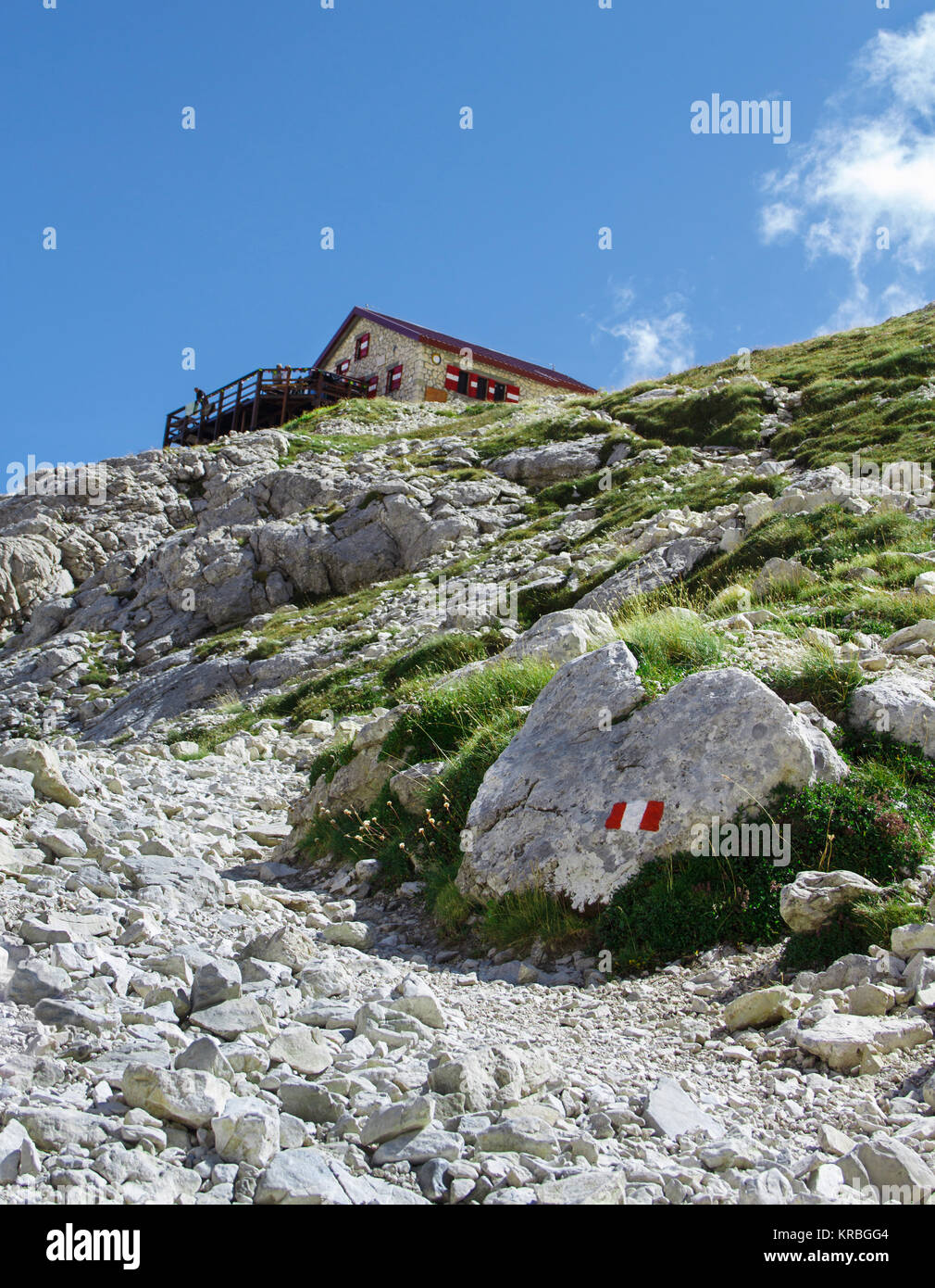 Rocky path and refuge on the Gran Sasso, Italy Stock Photo - Alamy