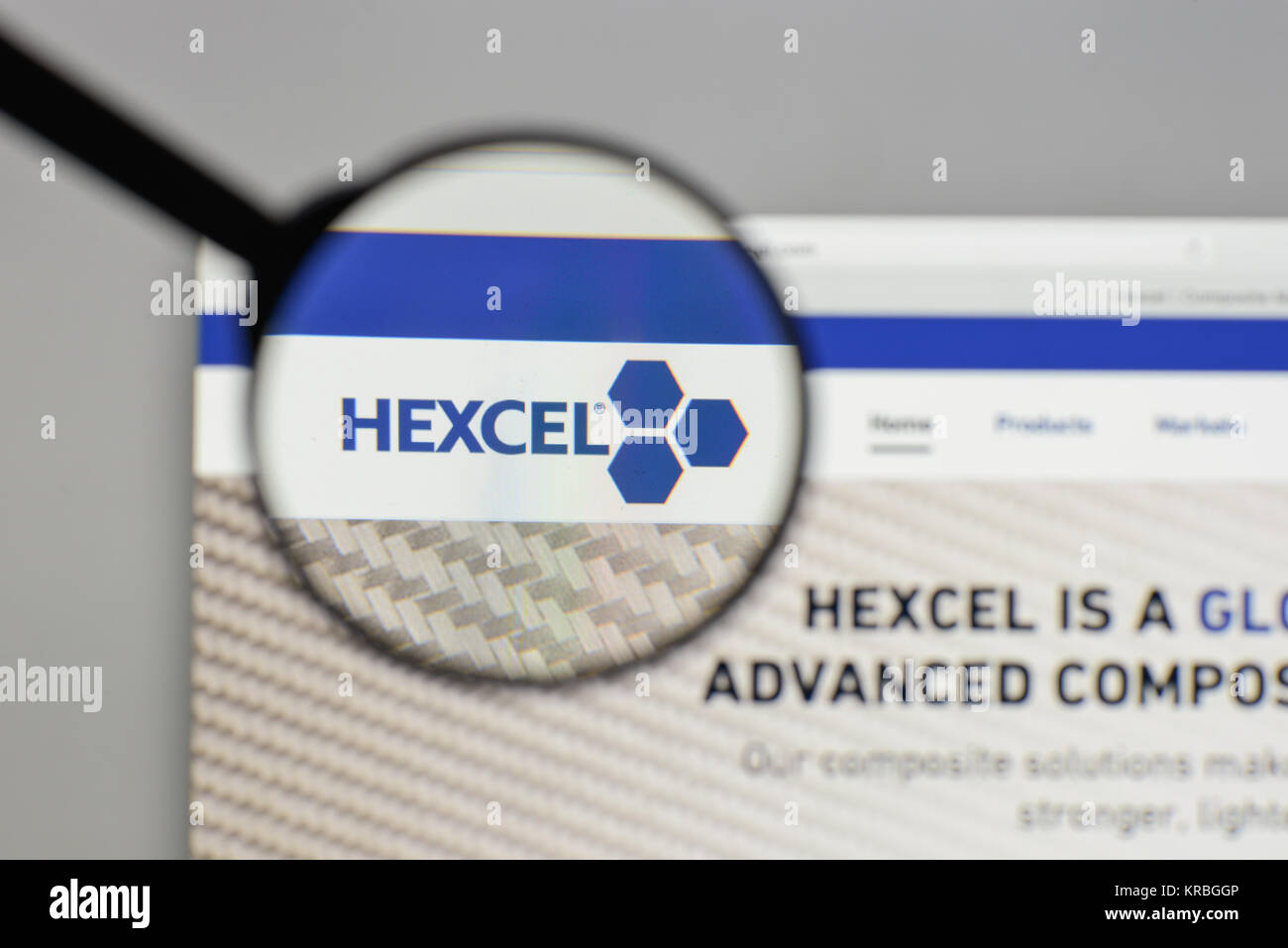 Milan, Italy - August 10, 2017: Hexcel logo on the website homepage ...