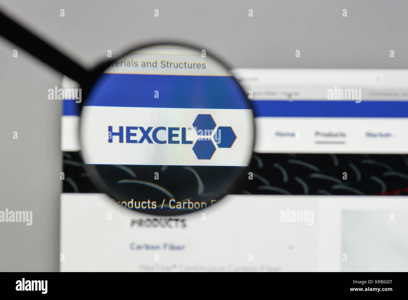Milan, Italy - August 10, 2017: Hexcel logo on the website homepage ...