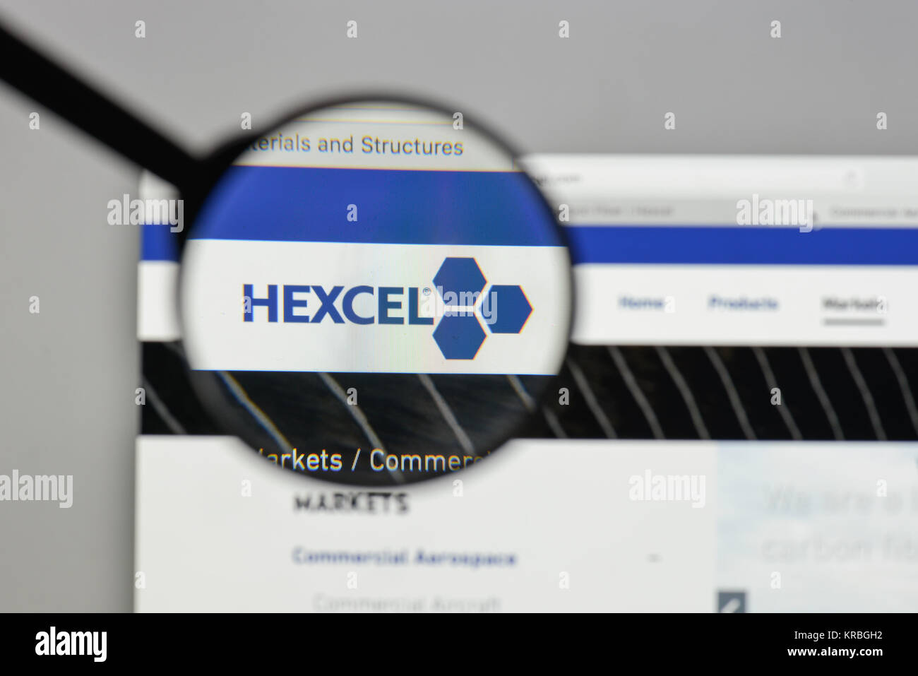 Milan, Italy - August 10, 2017: Hexcel logo on the website homepage ...
