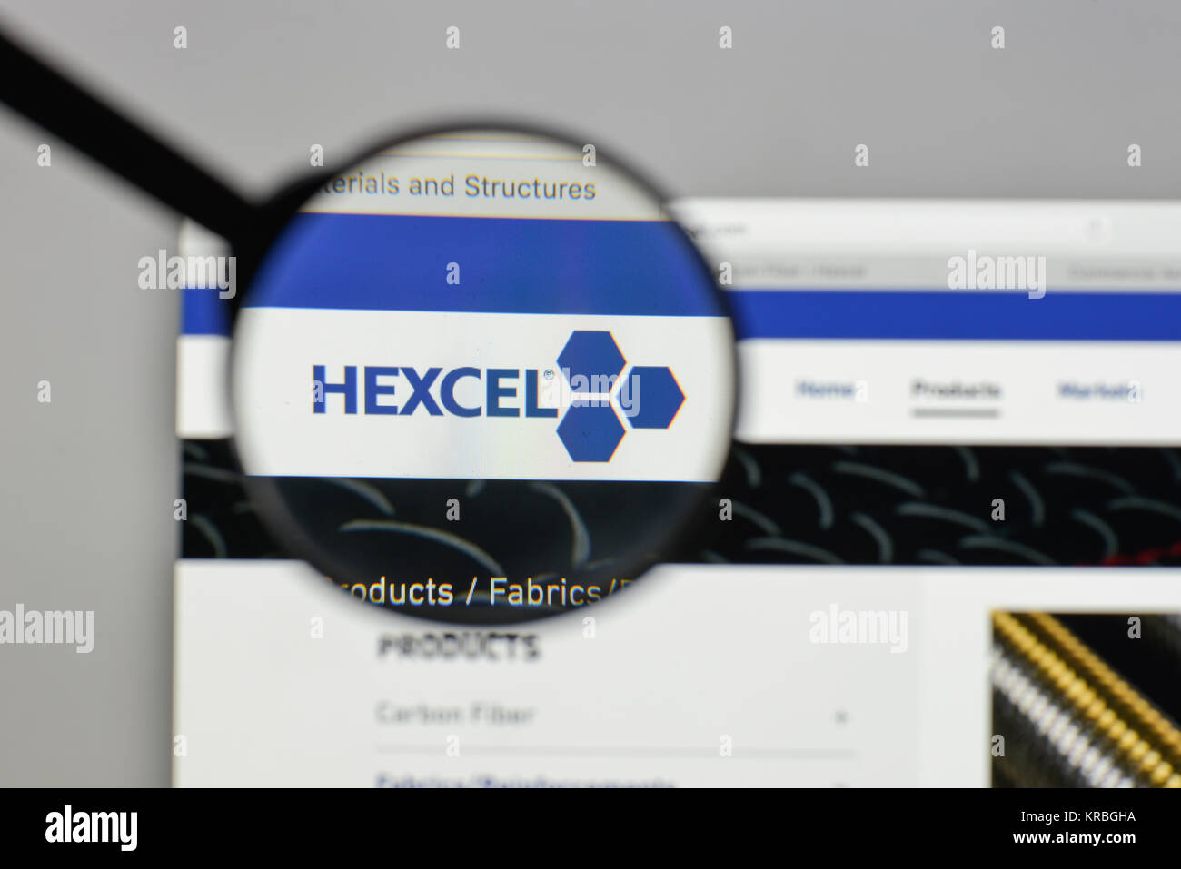 Milan, Italy - August 10, 2017: Hexcel logo on the website homepage ...