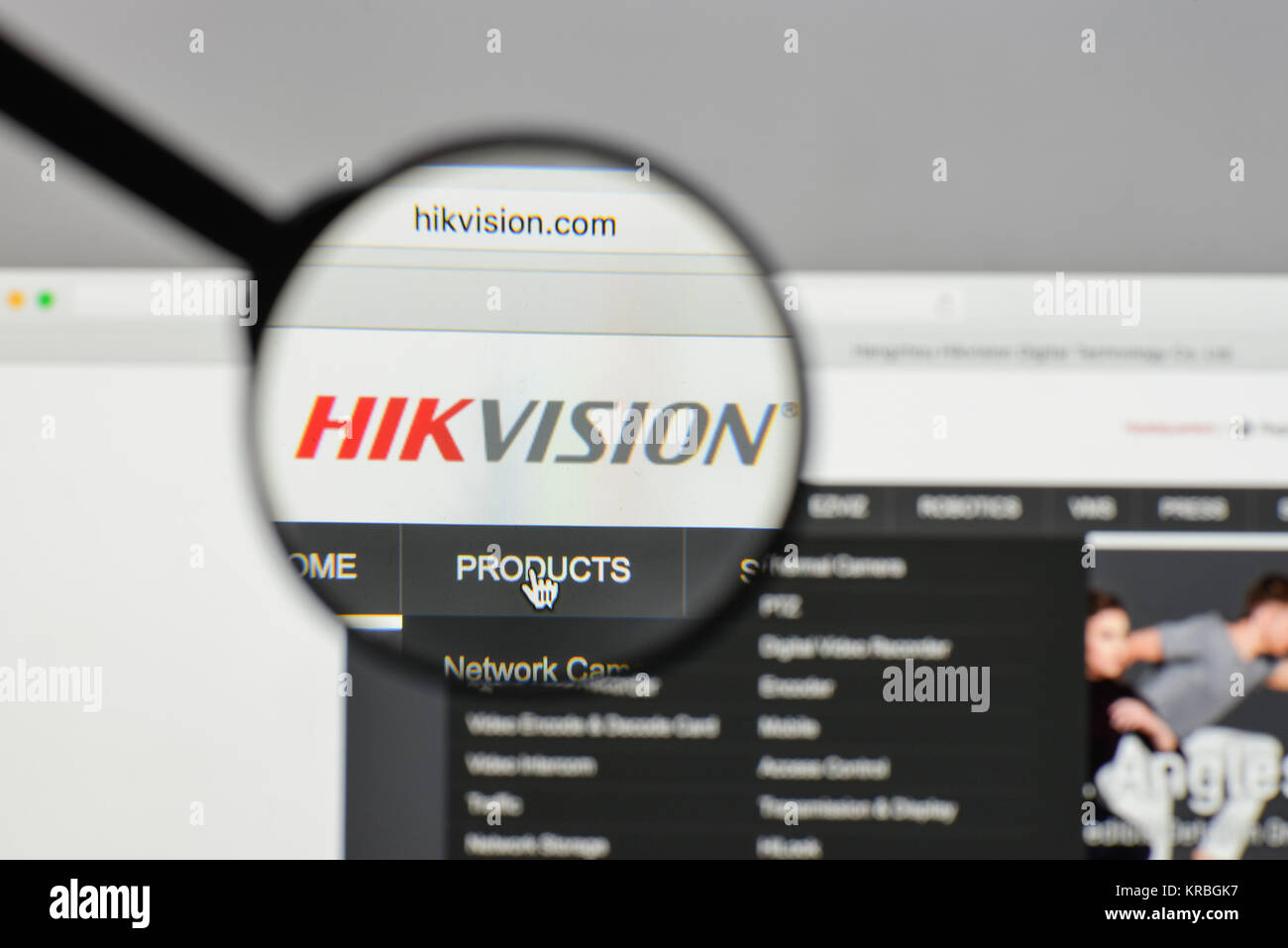 Milan, Italy - August 10, 2017: Hikvision logo on the website homepage ...