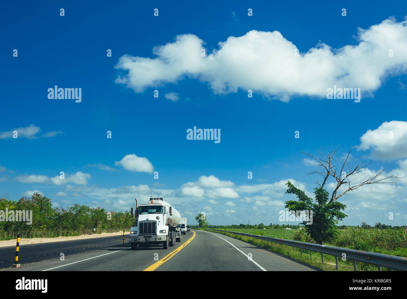 Front-View of Semi-Truck with Cargo Trailer Driving on a Highway Stock ...