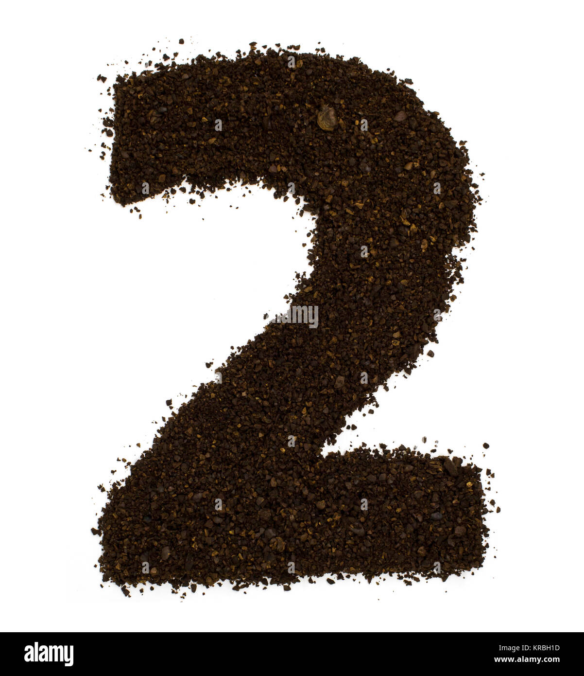 Number 2 two made of ground coarse coffee isolated on white. Flat lay ...