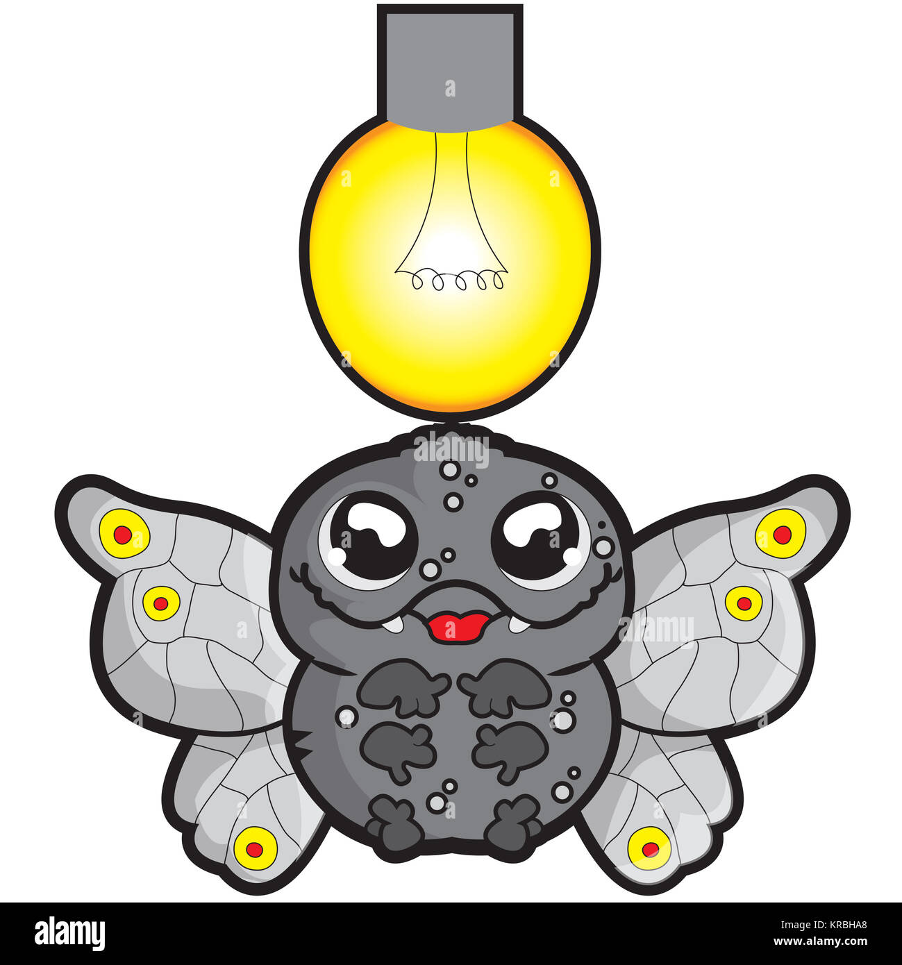 This illustration represents a cartoon moth flying around a bulb Stock ...