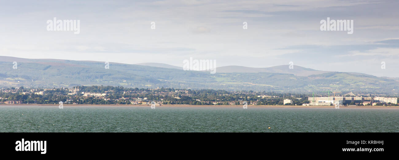The south Dublin suburb of Booterstown, with the mountains of Wicklow ...