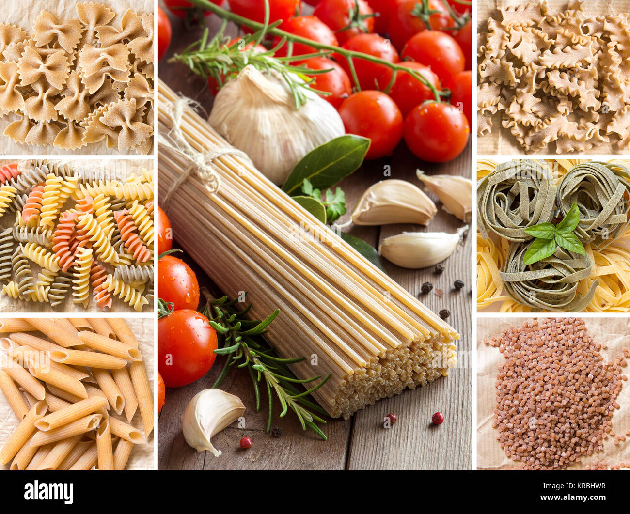 Collage of whole wheat italian pasta Stock Photo - Alamy