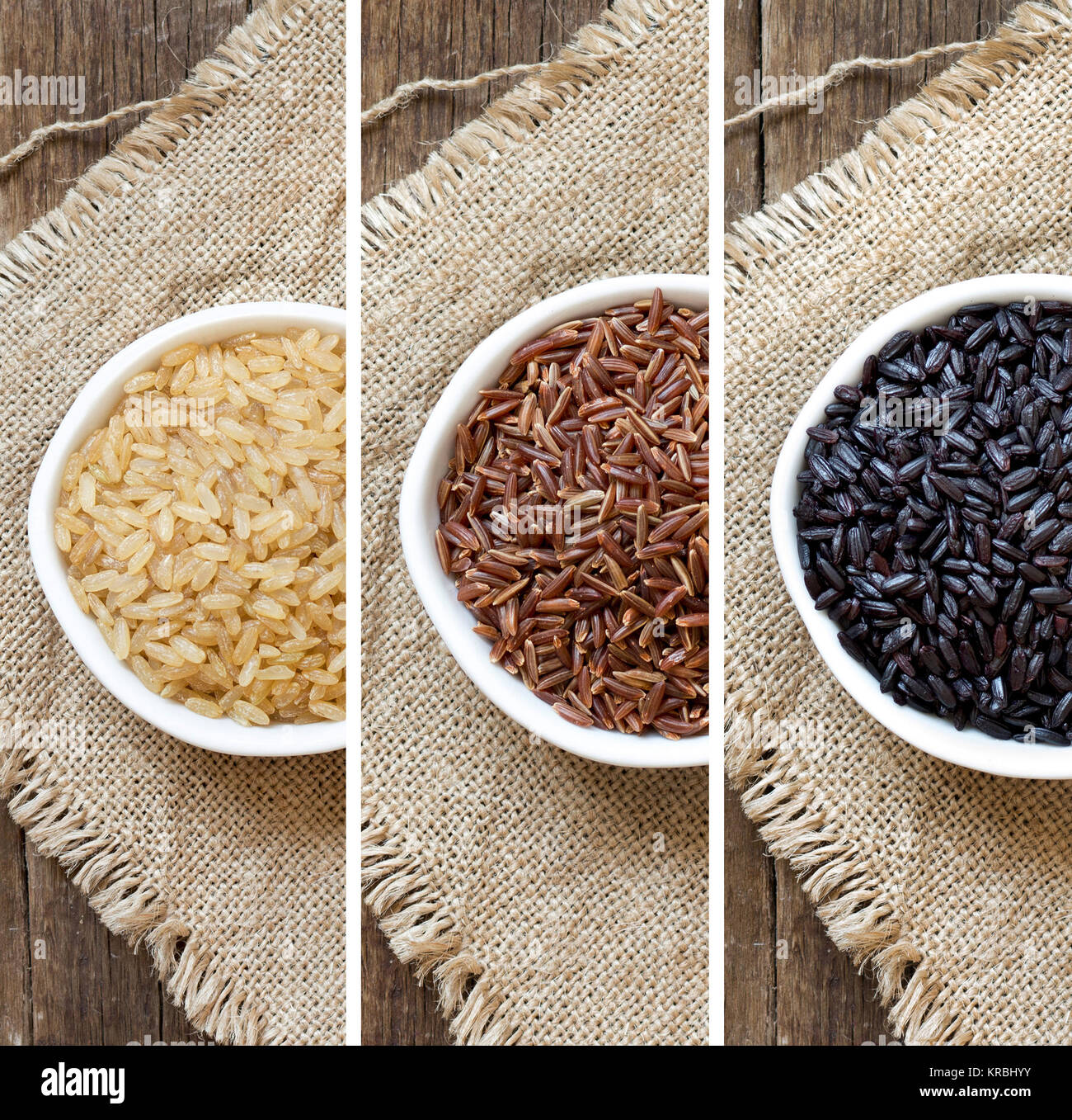 Collage of different rice in bowls Stock Photo - Alamy
