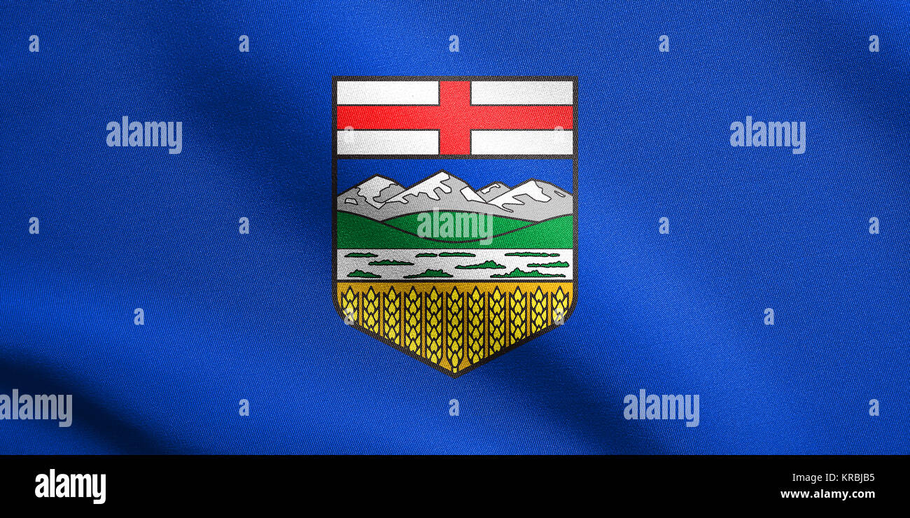 Flag of Alberta waving with fabric texture Stock Photo - Alamy