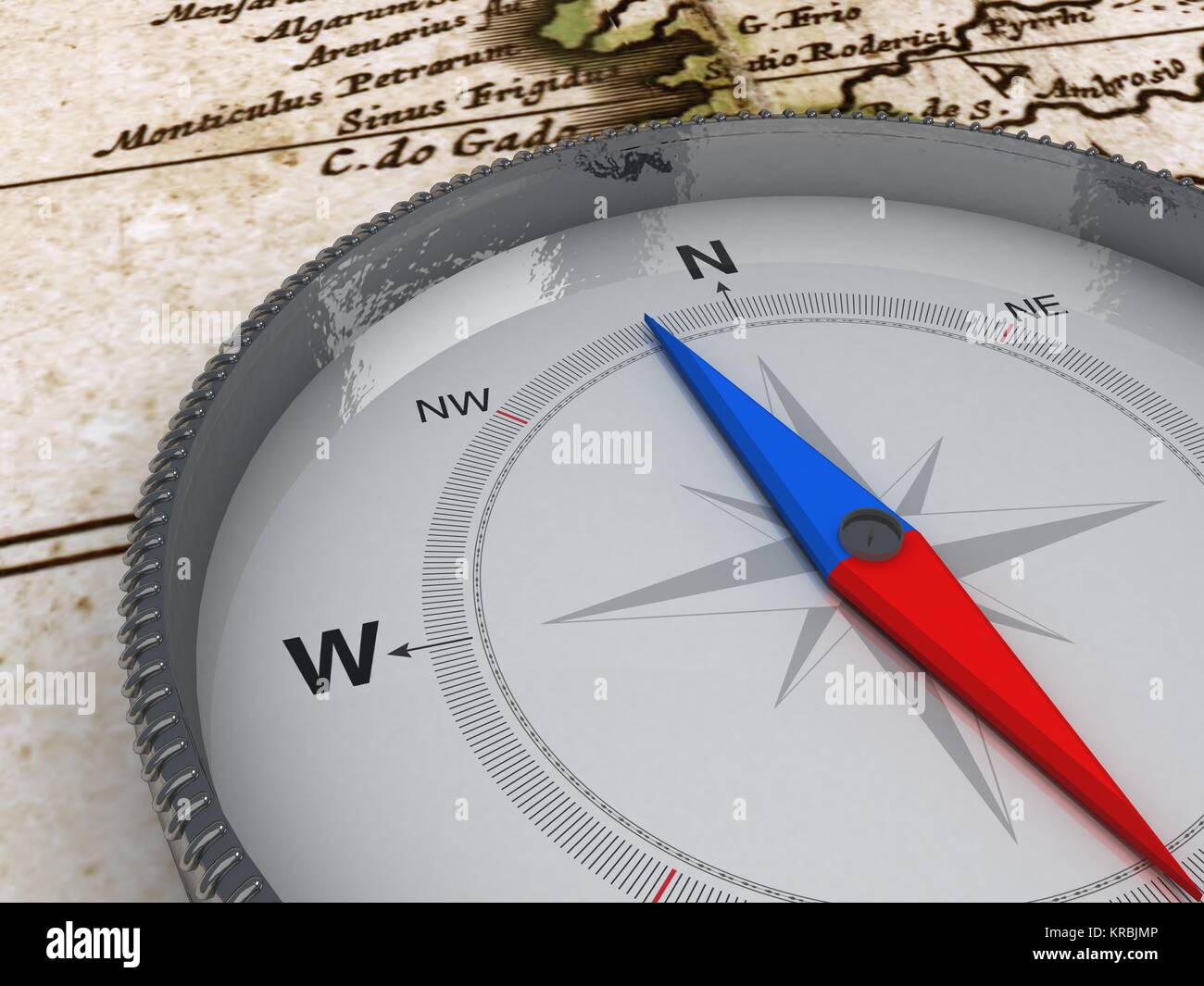 Compass on the map - 3d Object Series Stock Photo - Alamy
