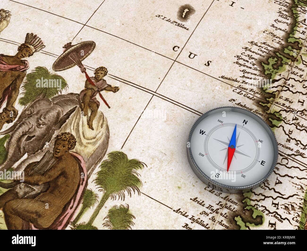 Compass on the map - 3d Object Series Stock Photo - Alamy