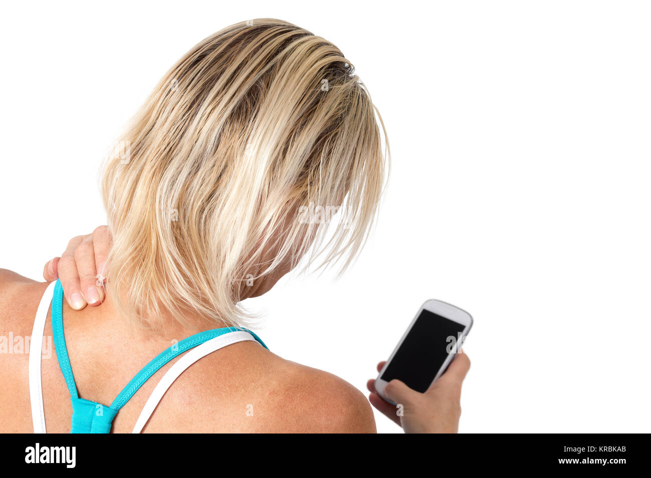 Neck pain caused by overuse smartphone concept Stock Photo - Alamy