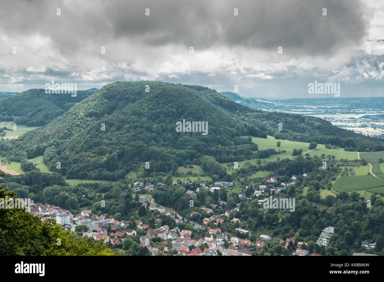 Bird's-eye view of German fields, meadows, forests and villages Stock ...