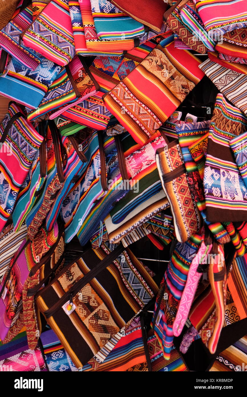 Colorful textile at the Witches' Market in La Paz, Bolivia Stock Photo ...