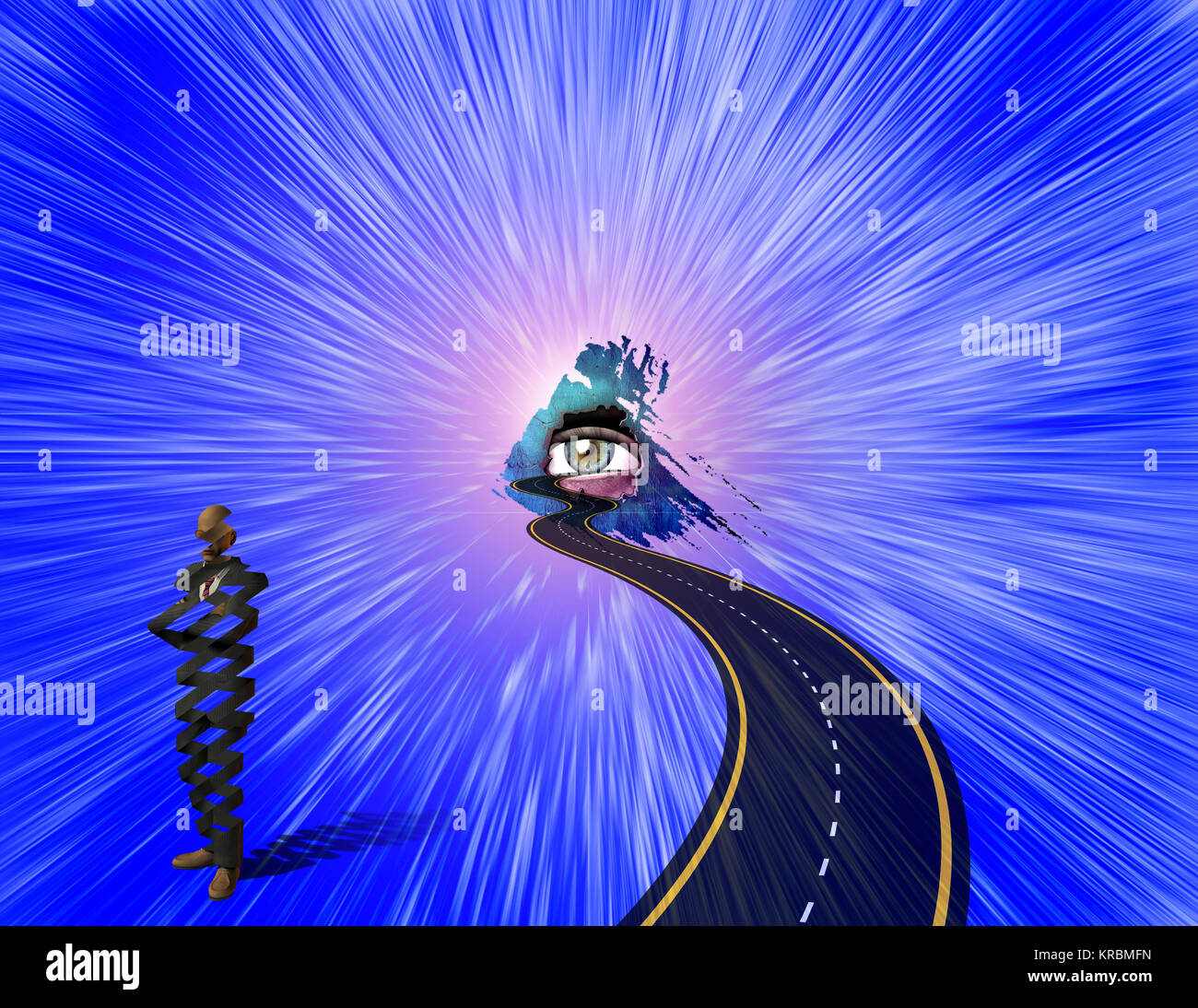 Road to God's Eye. Surreal figure of businessman, helix shape. 3D ...