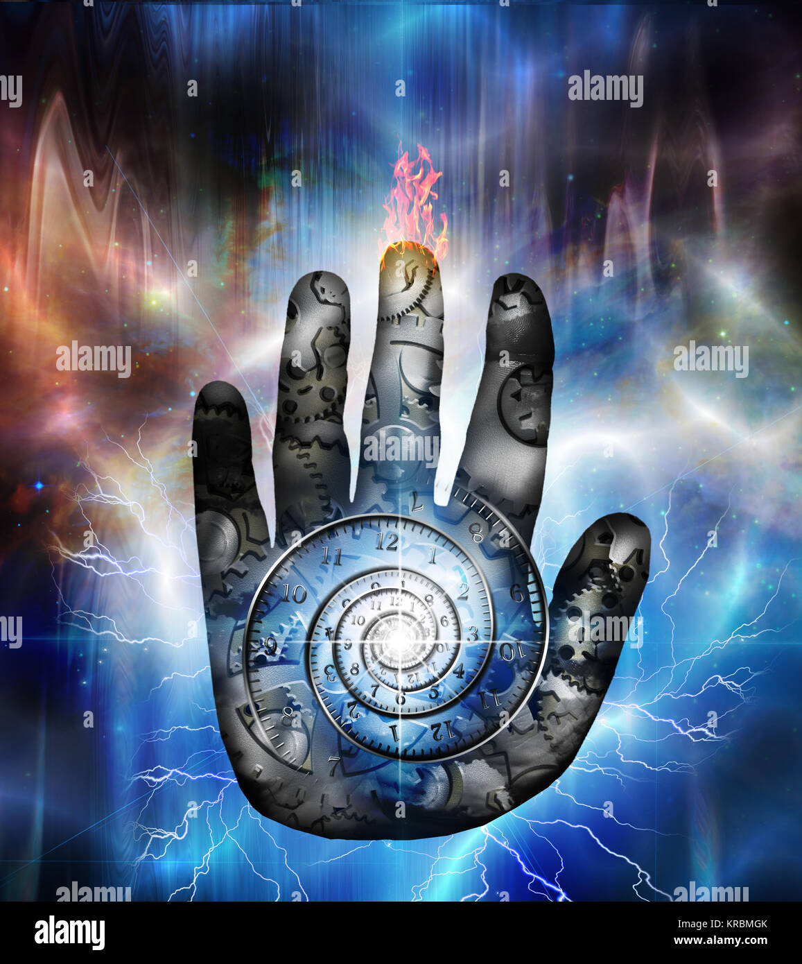 Human hand Machine with Clock Stock Photo - Alamy