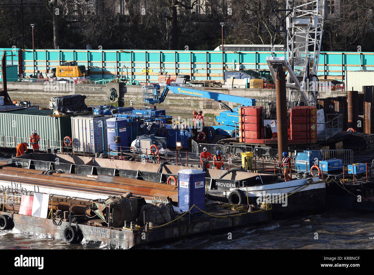 Westminster Pier extension works on Thames Stock Photo - Alamy