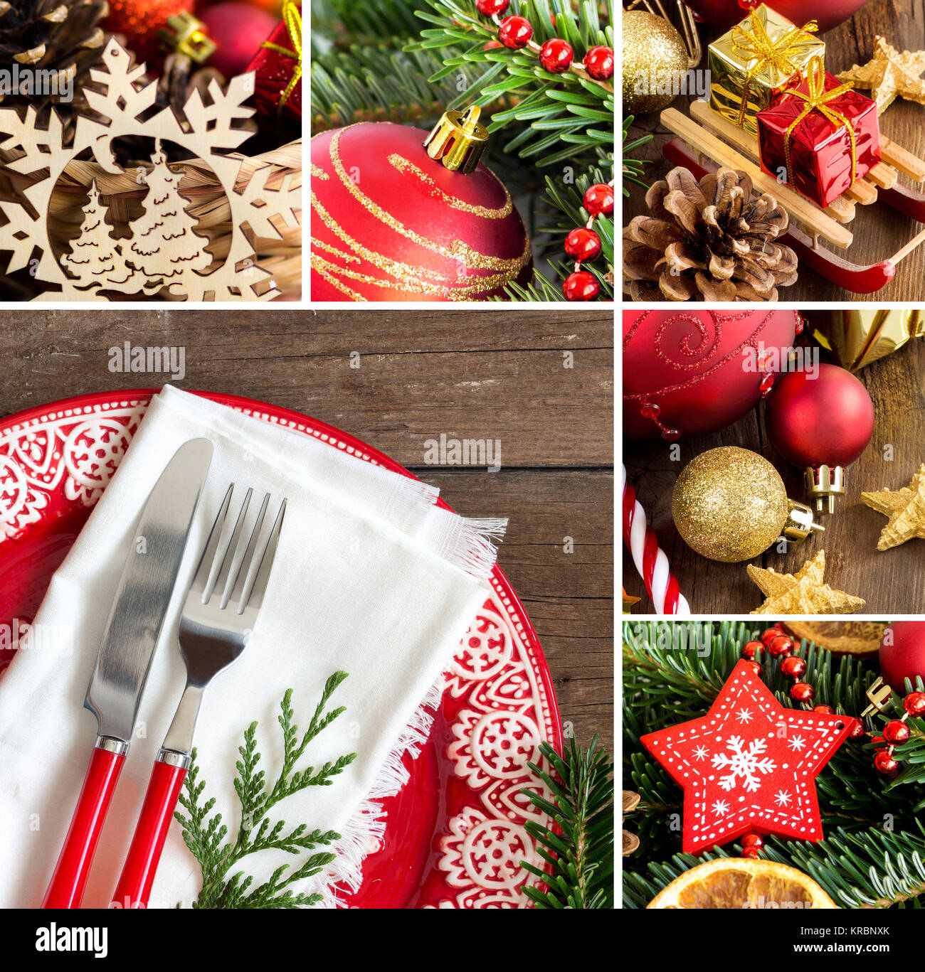 Collage with Festive table setting Stock Photo - Alamy