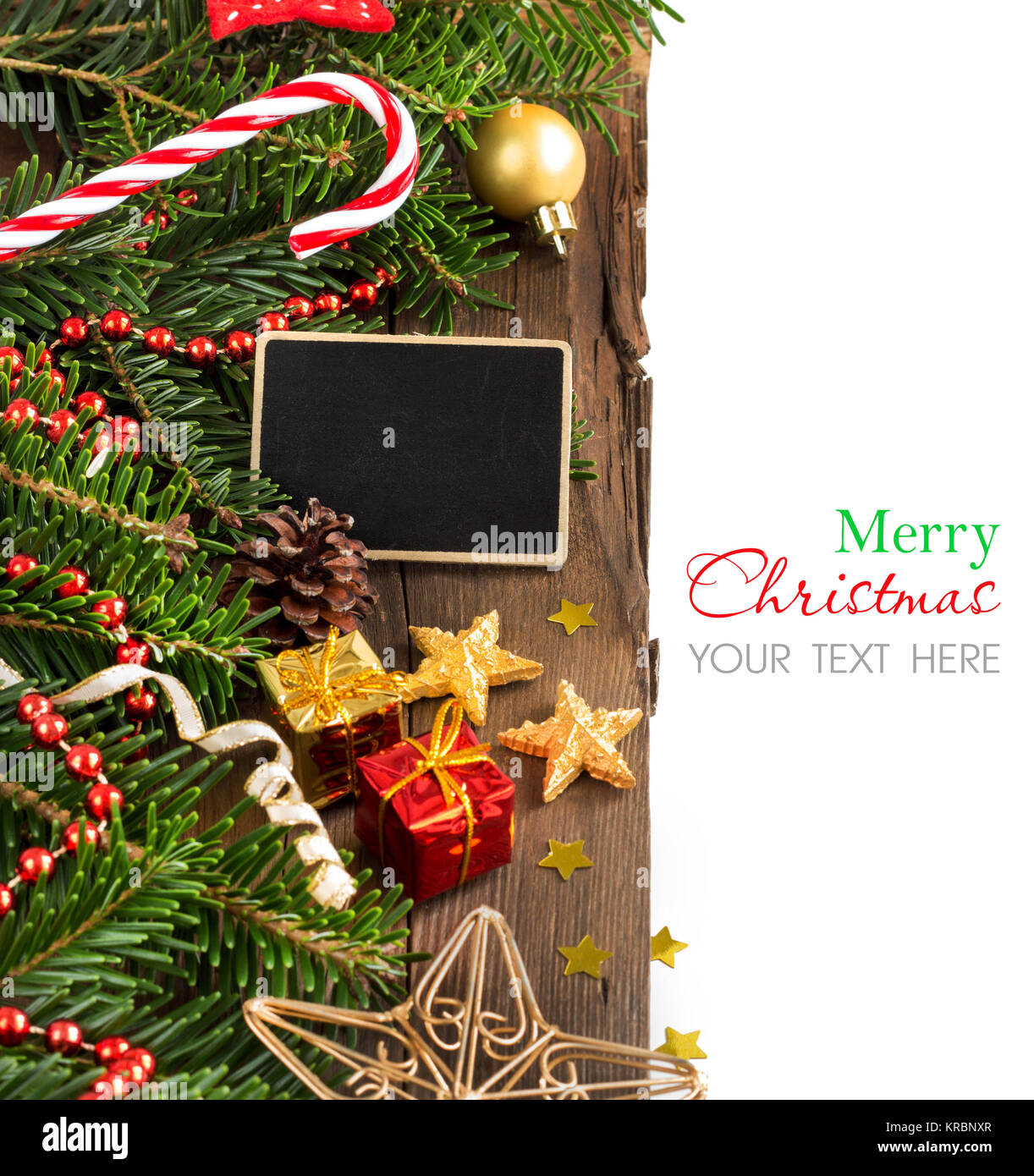 Christmas composition with a small chalkboard Stock Photo - Alamy