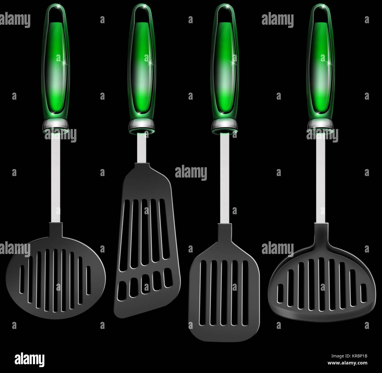 Kitchen utensils on black Stock Photo - Alamy