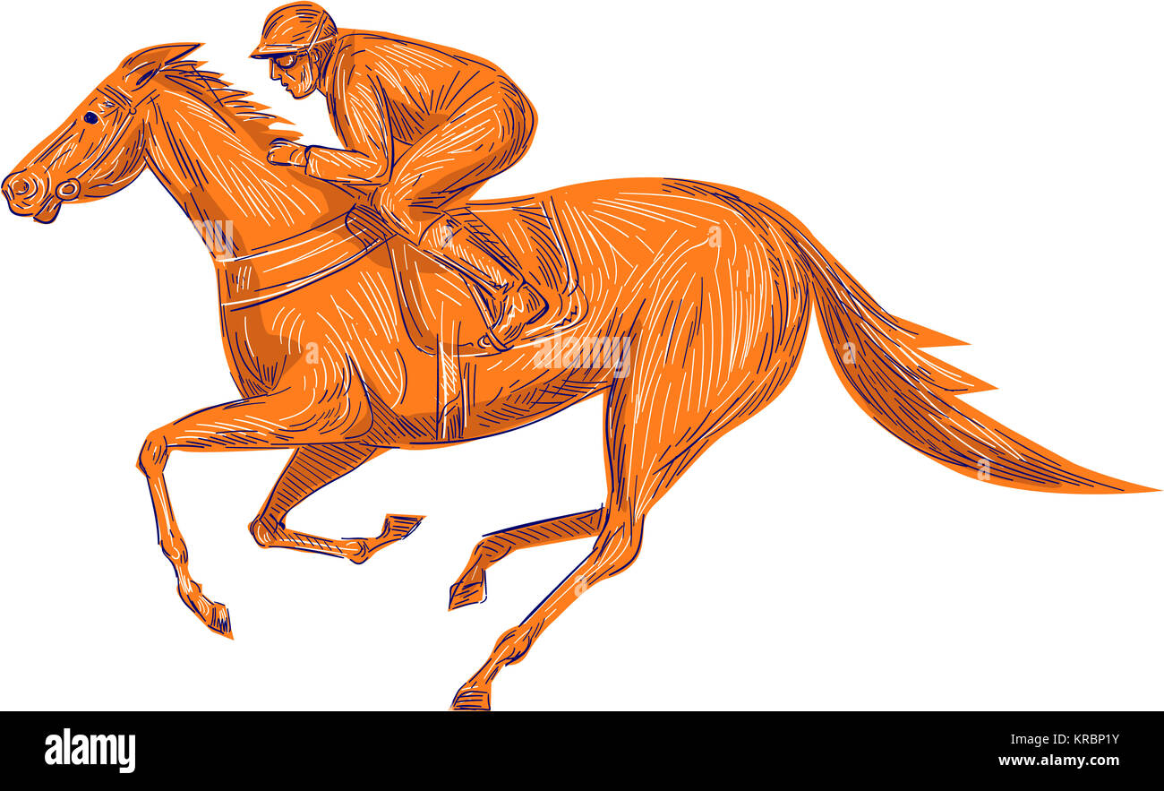 Jockey Horse Racing Drawing Stock Photo - Alamy