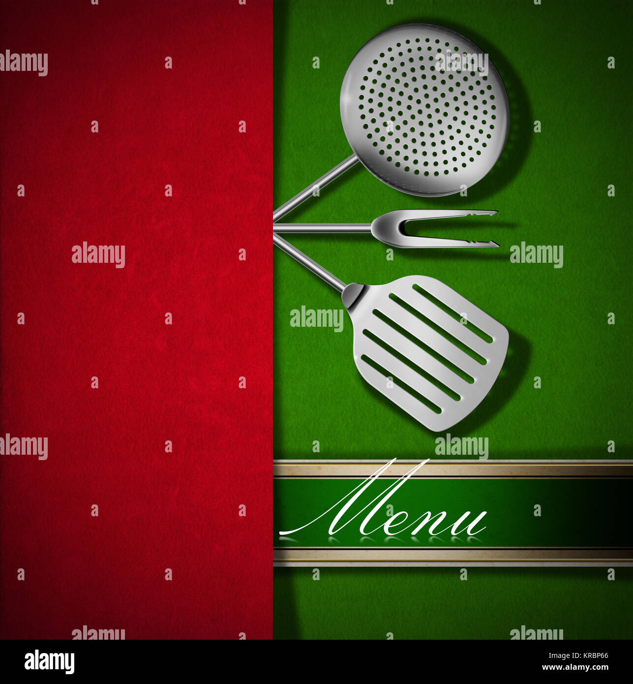 Red and green velvet background with horizontal band and written menu ...