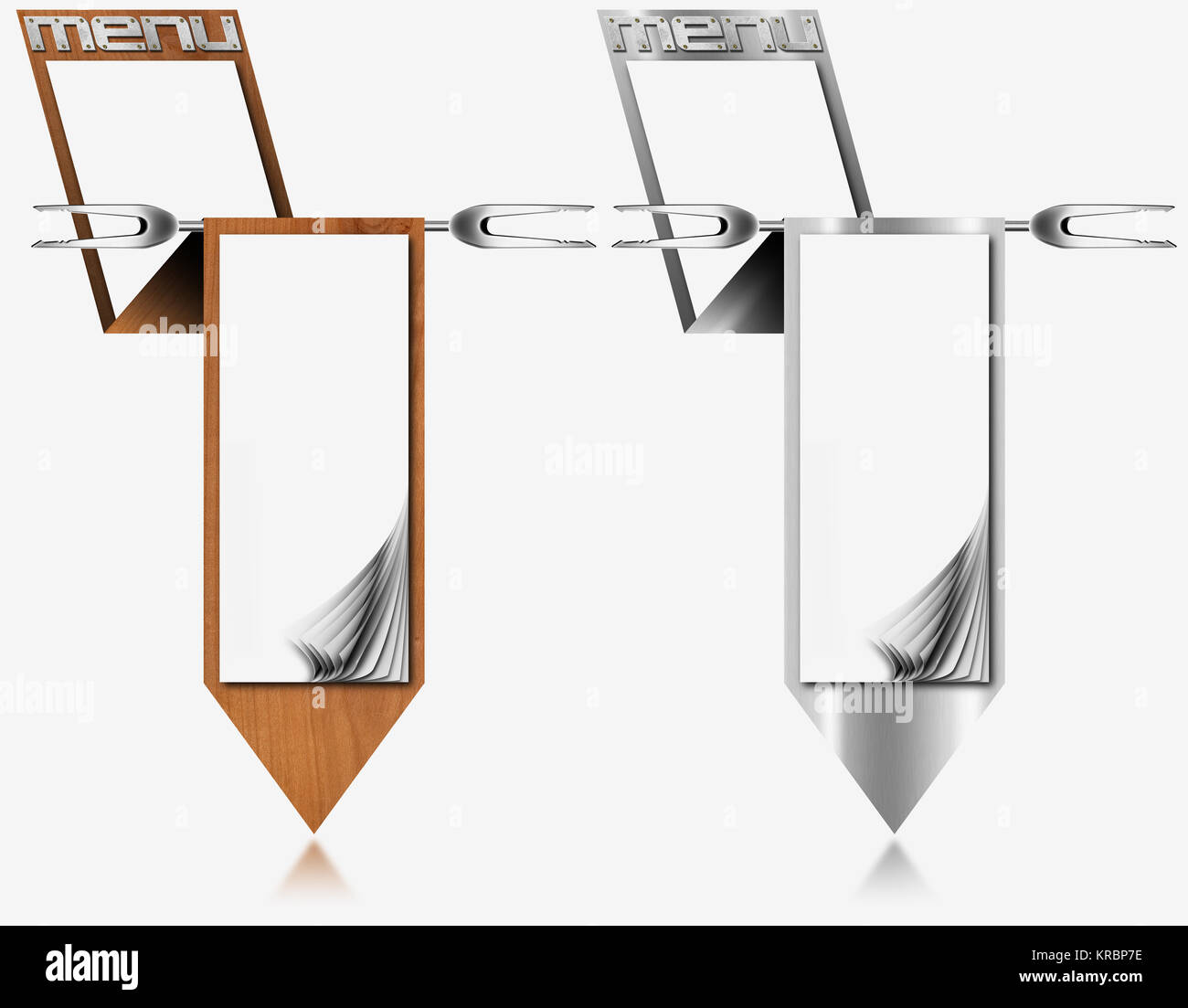 Two vertical restaurant metal menu with blank pages and fork Stock ...