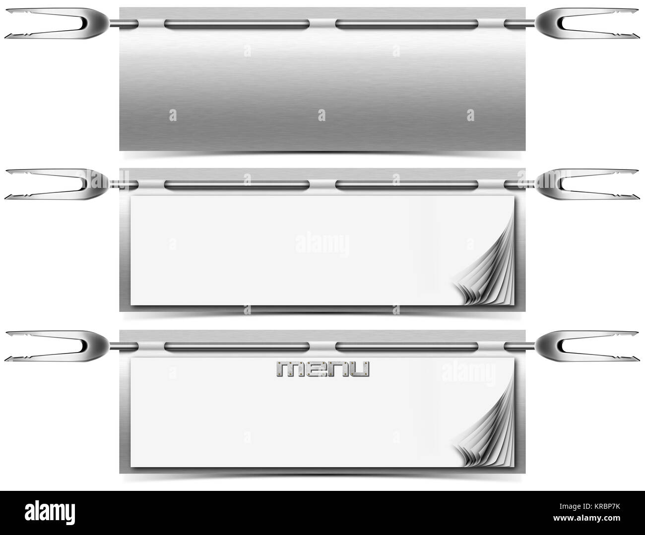 Three horizontal restaurant metal menu with blank pages and fork Stock ...