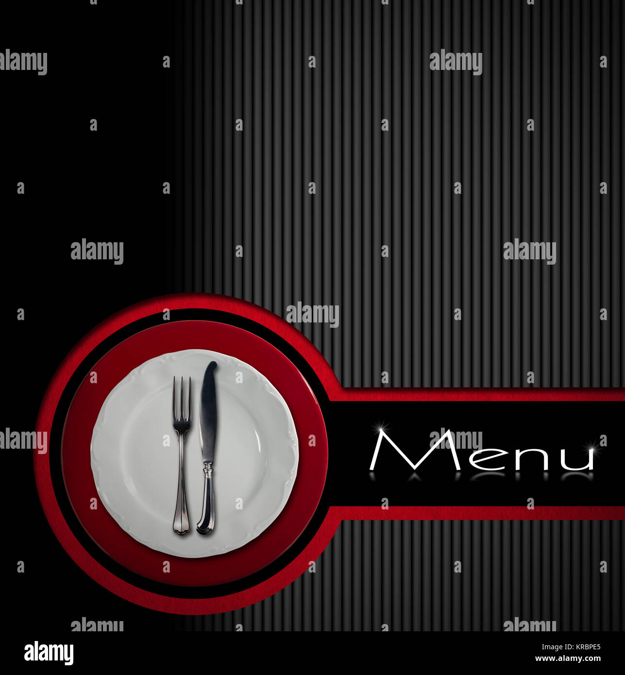 Restaurant menu with empty and white plate on red underplate with ...