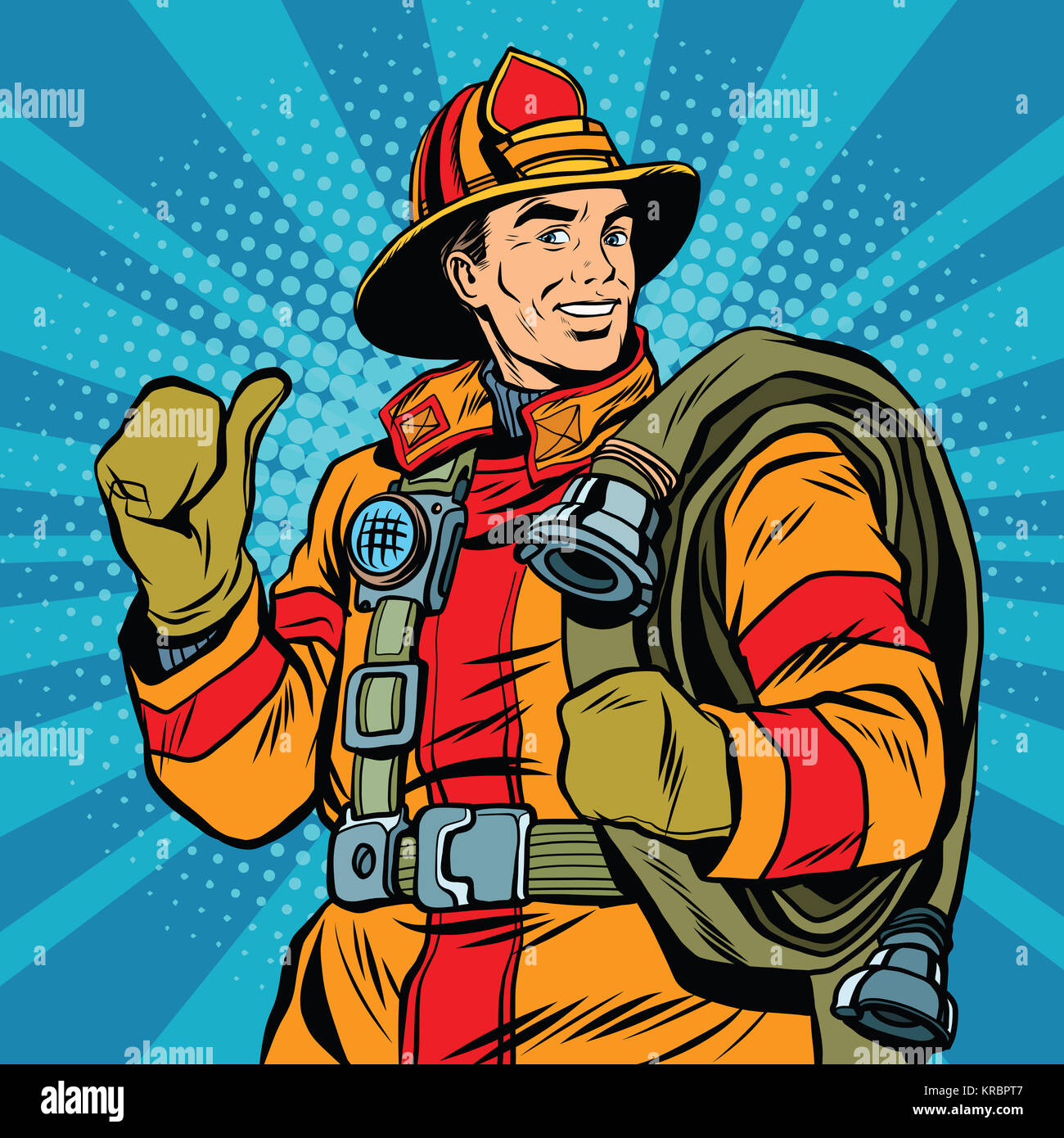 Rescue firefighter in safe helmet and uniform pop art Stock Photo - Alamy
