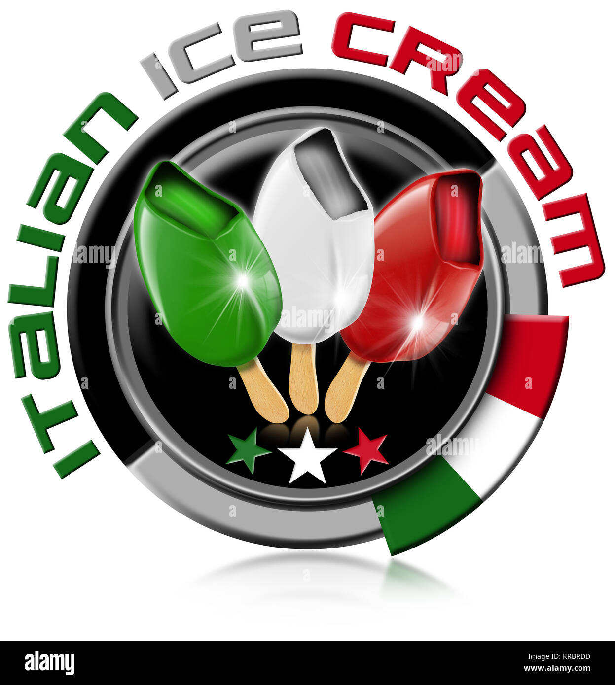 Black and grey icon with italian flag and three ice creams with stick ...